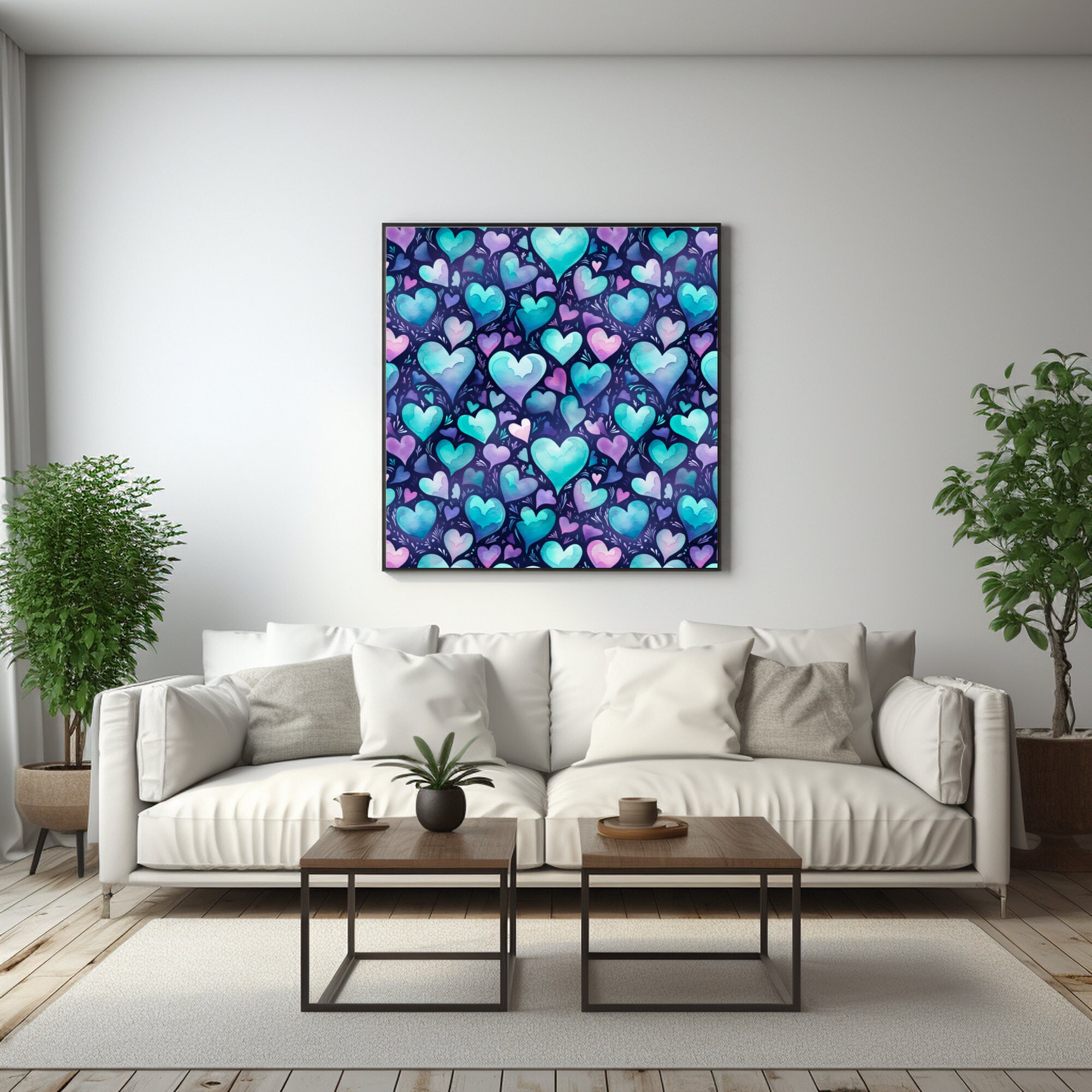 55 Seamless Watercolor Heart Pattern, Digital Paper Pack, Dark, Love ...