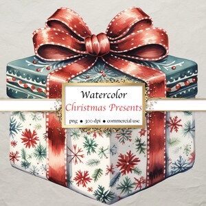 50 Watercolor Christmas Presents Clipart, Gift Box, Festive, Holiday ...