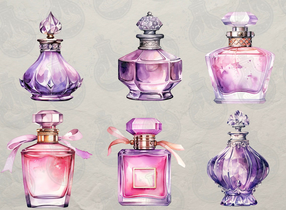 30 Watercolor Perfume Bottle Clipart, Victorian, Pink, Purple ...