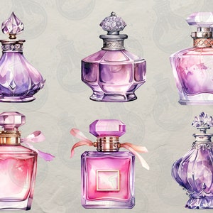 30 Watercolor Perfume Bottle Clipart, Victorian, Pink, Purple ...