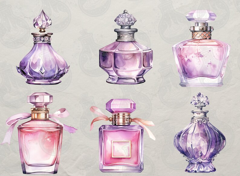 30 Watercolor Perfume Bottle Clipart, Victorian, Pink, Purple ...