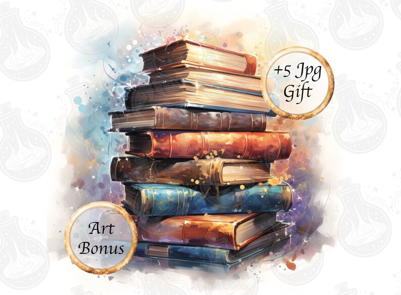 Watercolor Stack of Books Clipart Bundle of 25, Card Making, Paper ...