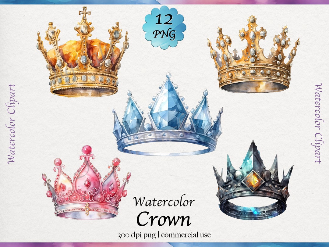 12 Watercolor Crown Cliparts, Regal, Royal, High Resolution PNG ...