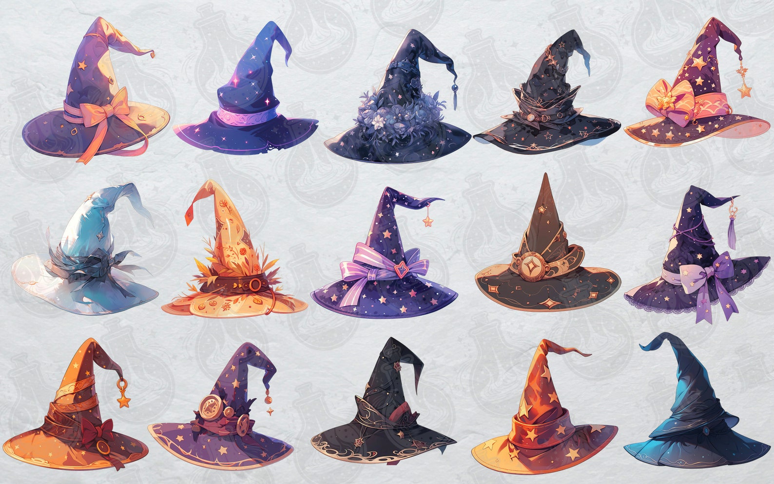 Cute Witch Hats Clipart Bundle of 25, Halloween, Cartoon Style Hats ...