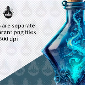 12 Fantasy Mana Potion Clipart, Blue, Icy, Mana, Vibrant, Magic Potions ...