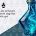 12 Fantasy Mana Potion Clipart, Blue, Icy, Mana, Vibrant, Magic Potions ...