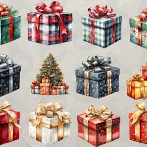 50 Watercolor Christmas Presents Clipart, Gift Box, Festive, Holiday ...