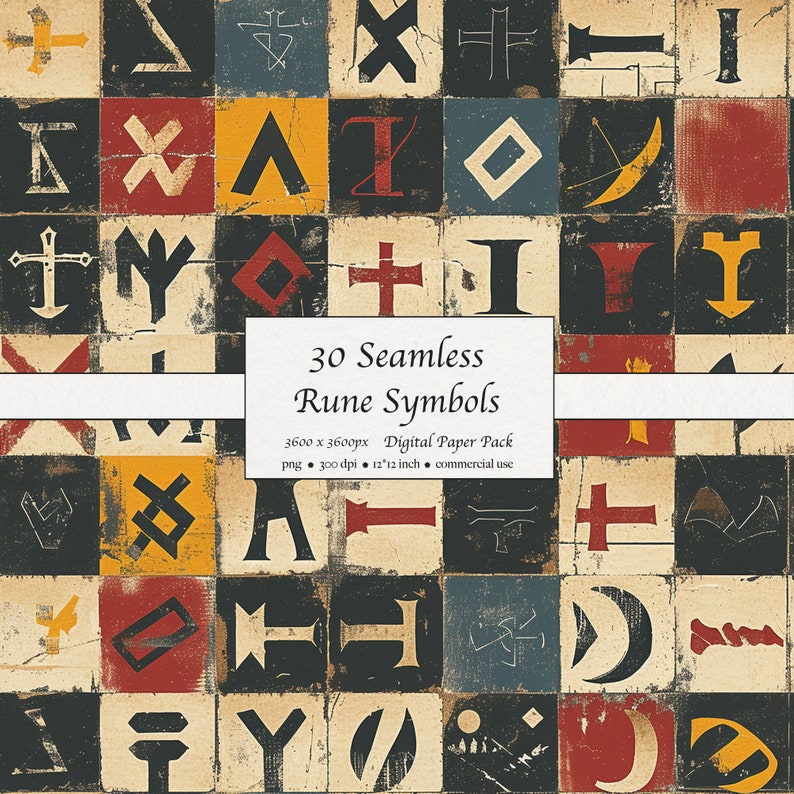 30 Seamless Runic Symbols Pattern, Digital Paper Pack, Viking, Nordic ...