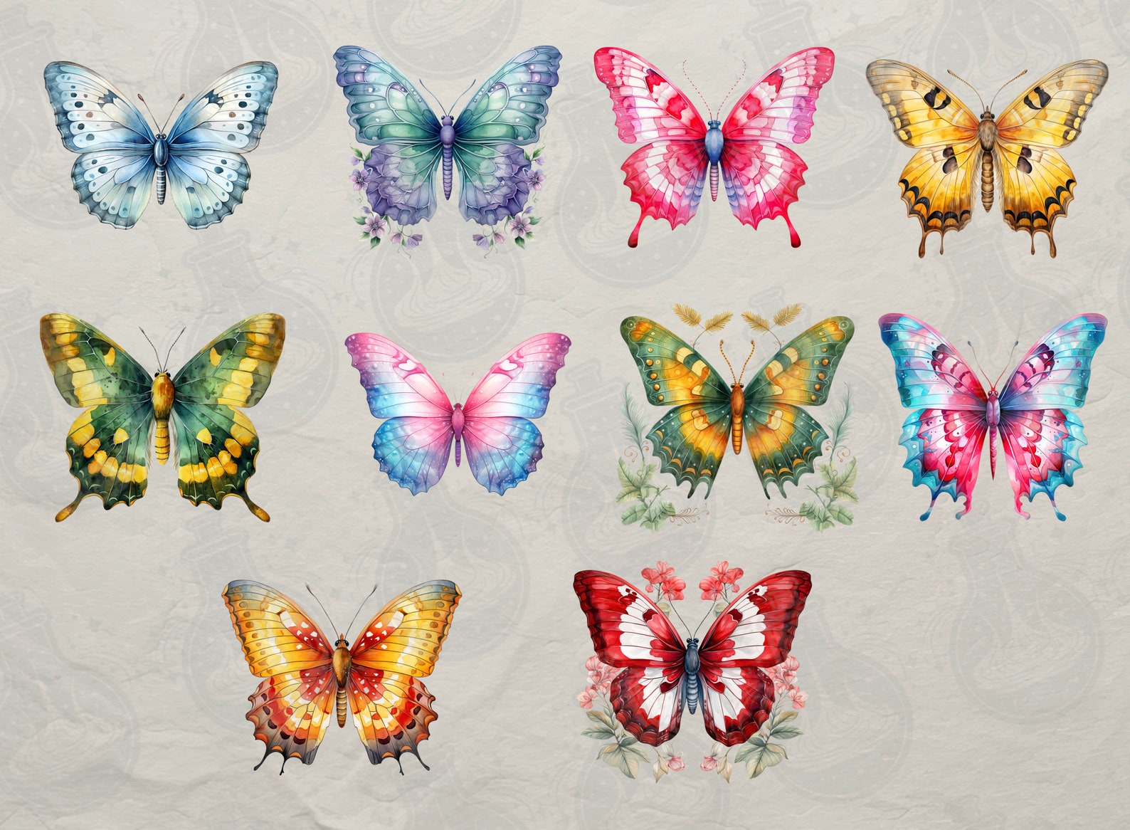40 Watercolor Butterfly Clipart, Vibrant Butterflies, Whimsical, Nature ...