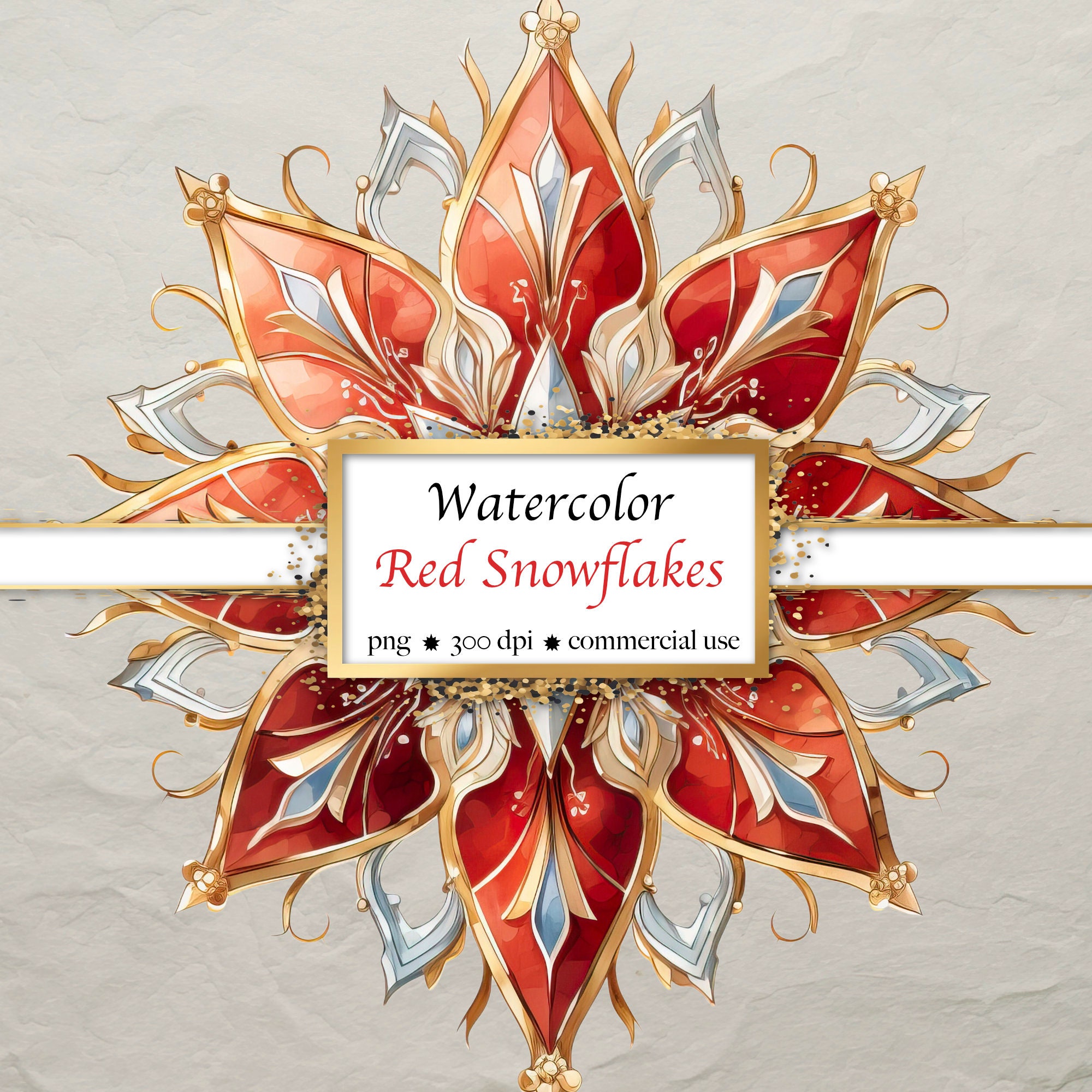 15 Watercolor Red Snowflakes Clipart, Winter Wonderland, Holiday Decor ...