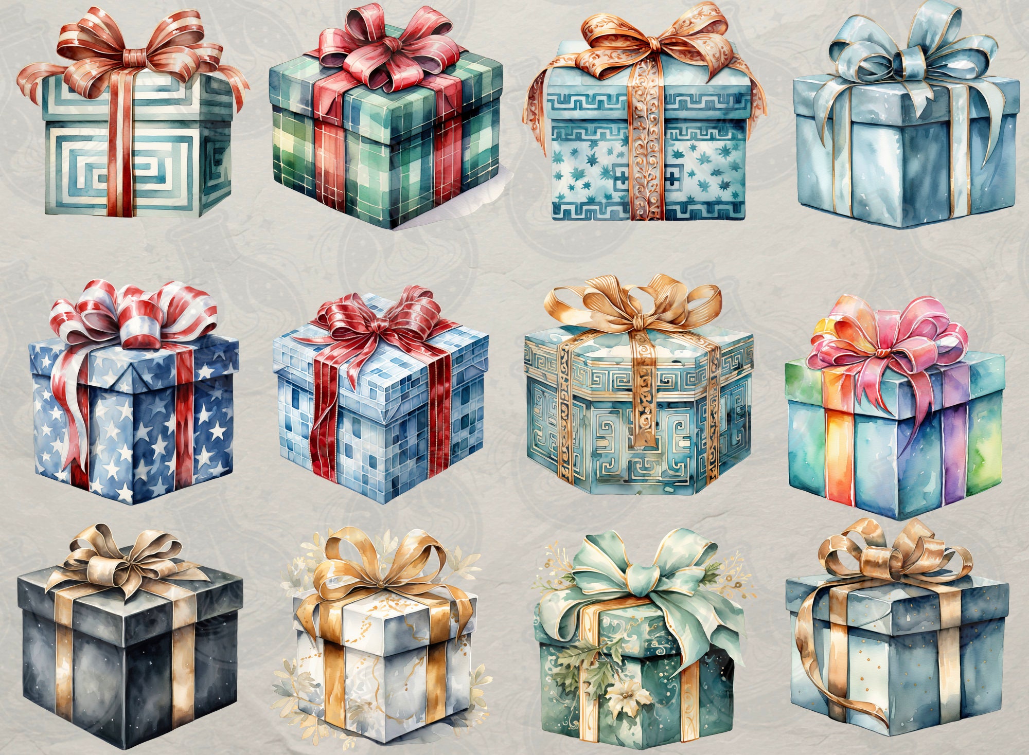 50 Watercolor Presents Clipart, Gift Box, Festive Wrapping, Wedding ...
