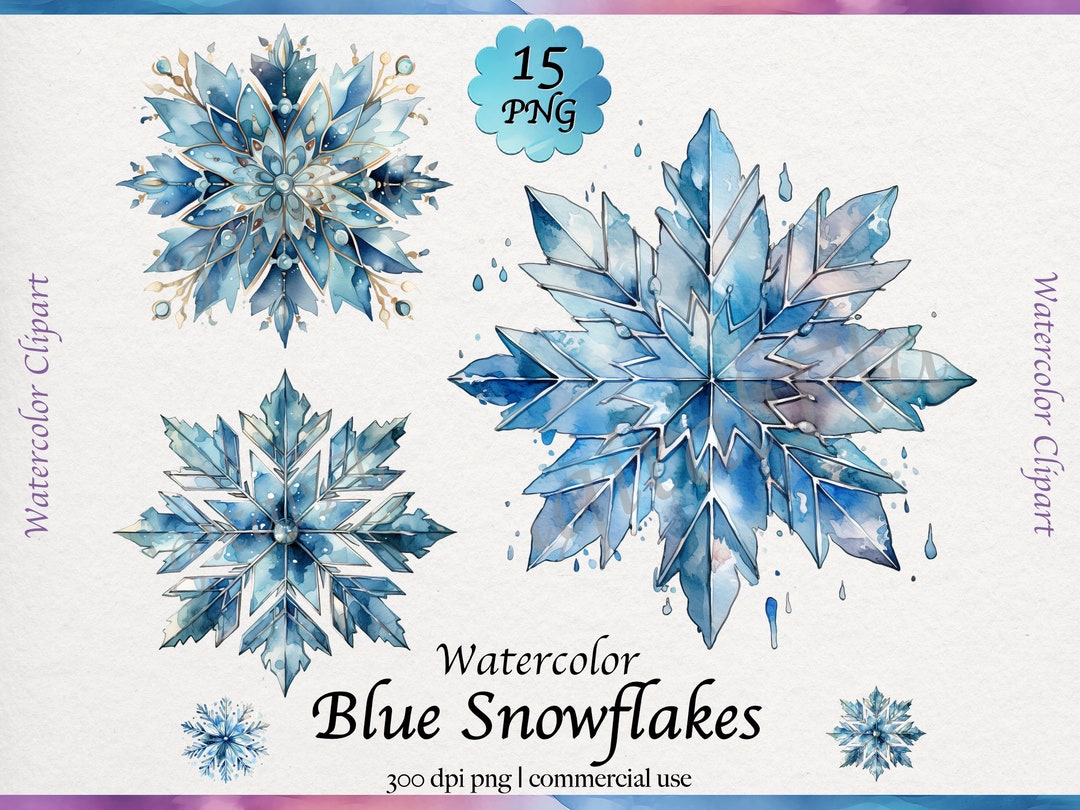 15 Watercolor Blue Snowflakes Clipart, Winter Wonderland, Holiday Decor ...
