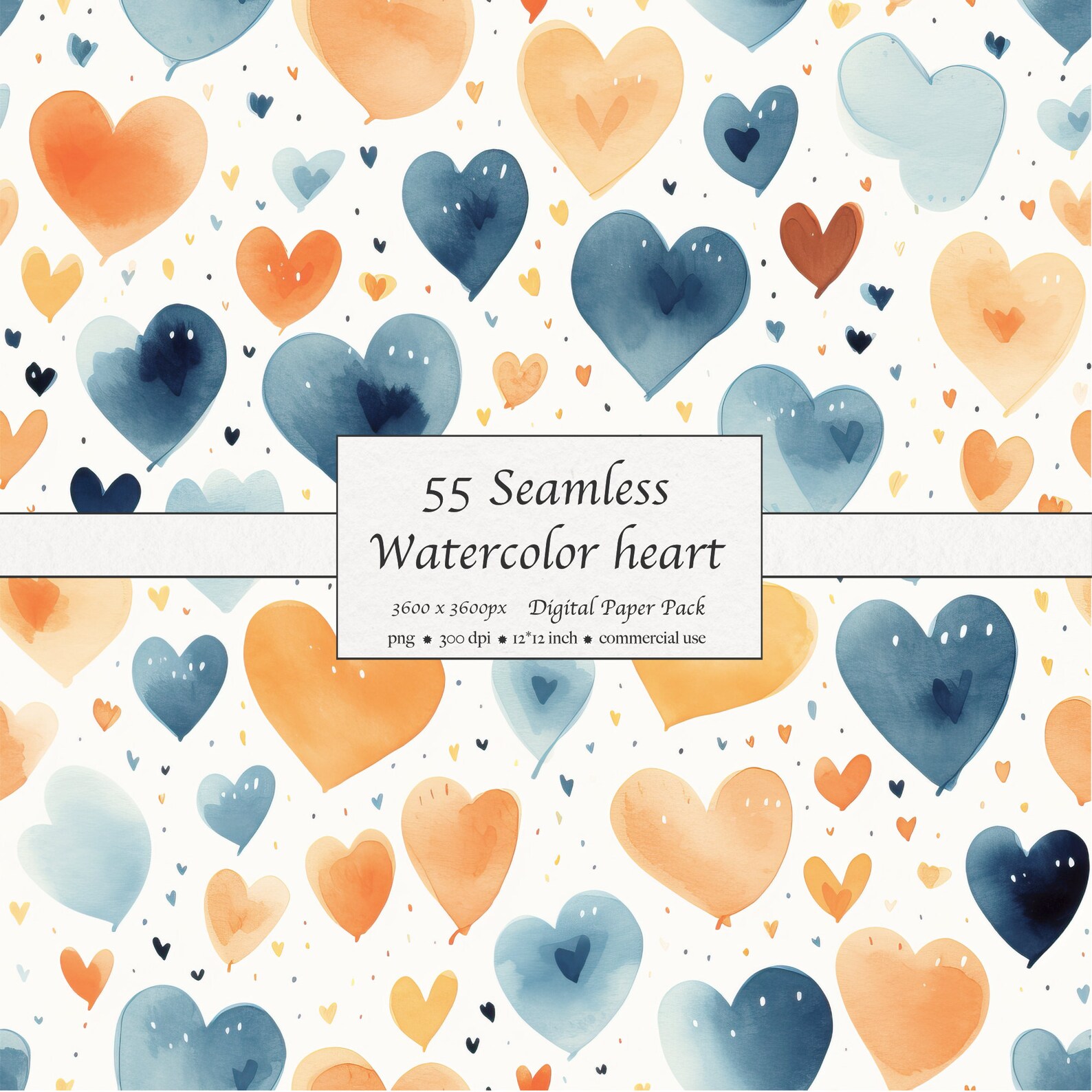 55 Seamless Watercolor Heart Pattern, Digital Paper Pack, Light, Love ...