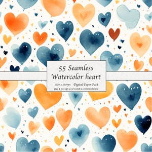 55 Seamless Watercolor Heart Pattern, Digital Paper Pack, Light, Love ...