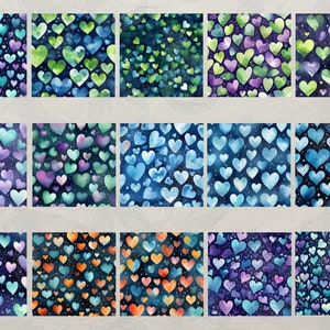 55 Seamless Watercolor Heart Pattern, Digital Paper Pack, Dark, Love ...