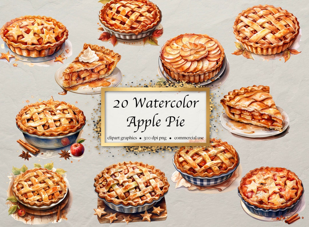 20 Watercolor Apple Pie Clipart, Autumn Food, Fall Decor, Cozy Baking ...