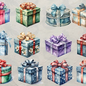 50 Watercolor Presents Clipart, Gift Box, Festive Wrapping, Wedding ...