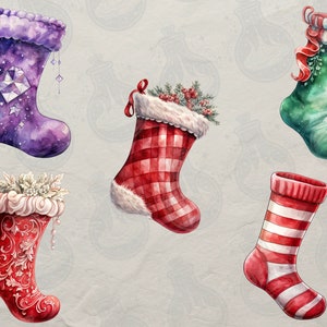 30 Watercolor Christmas Stocking Clipart, Elegant Holiday, Christmas ...