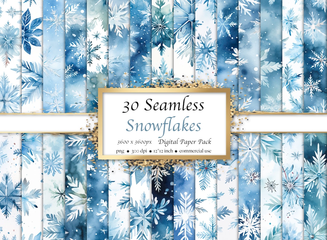 30 Seamless Watercolor Snowflakes Digital Paper Pack, Seamless Pattern ...