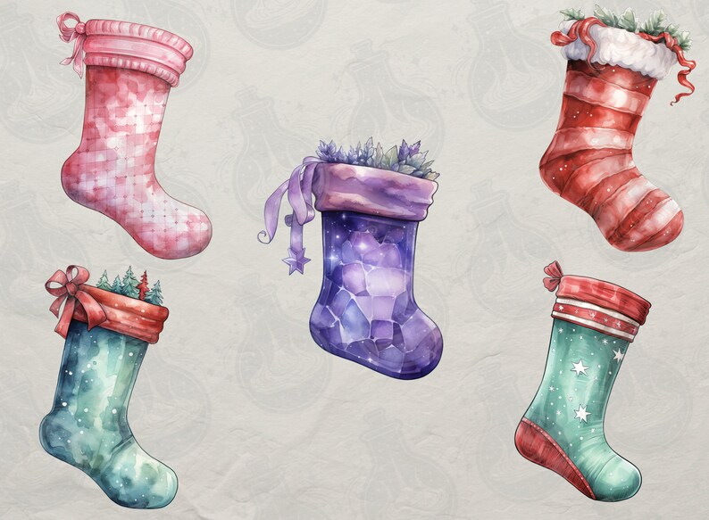 30 Watercolor Christmas Stocking Clipart, Elegant Holiday, Christmas ...
