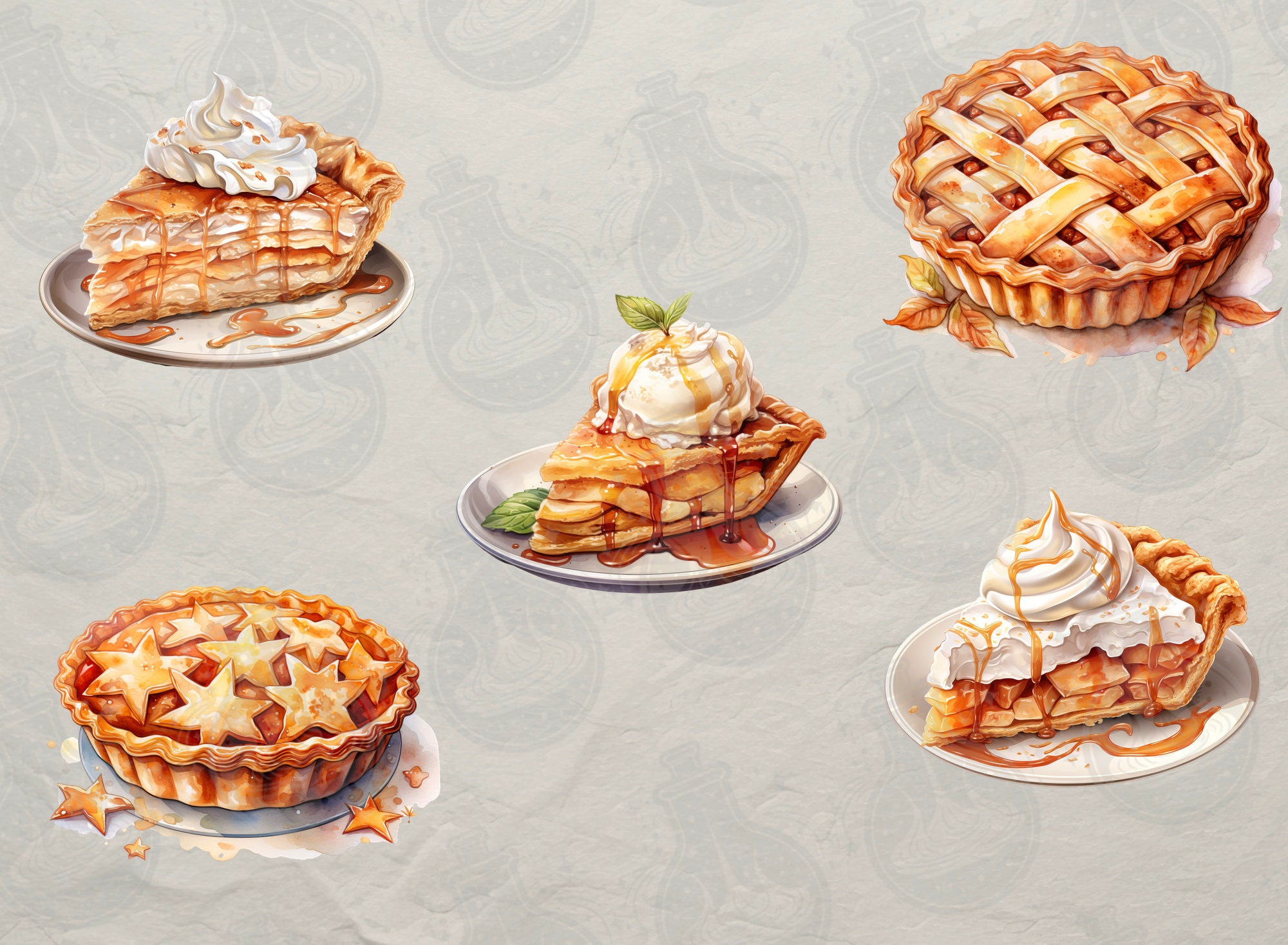 20 Watercolor Apple Pie Clipart, Autumn Food, Fall Decor, Cozy Baking ...