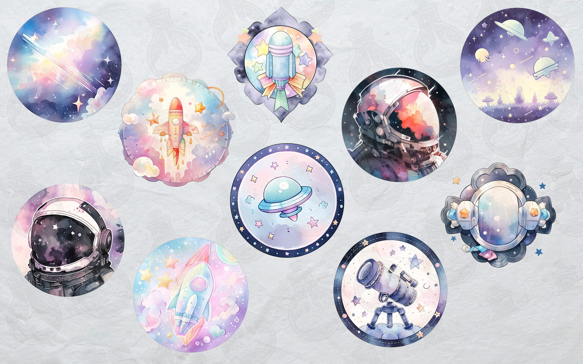 50 Watercolor Space Badges Clipart Patch Rocket Spaceship - Etsy