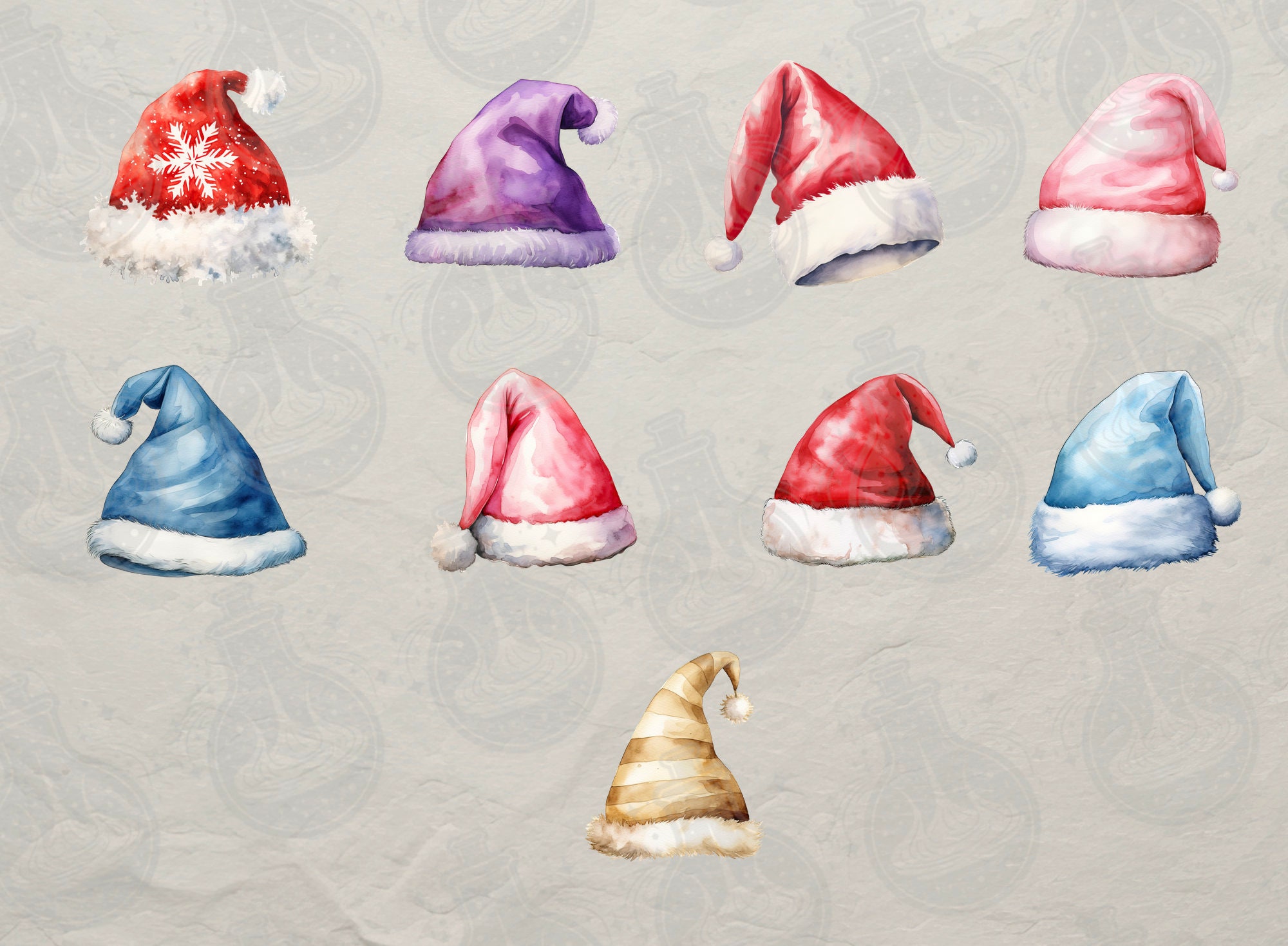 20 Watercolor Santa Hat Clipart, Festive Hats, Holiday Spirit, Colorful ...