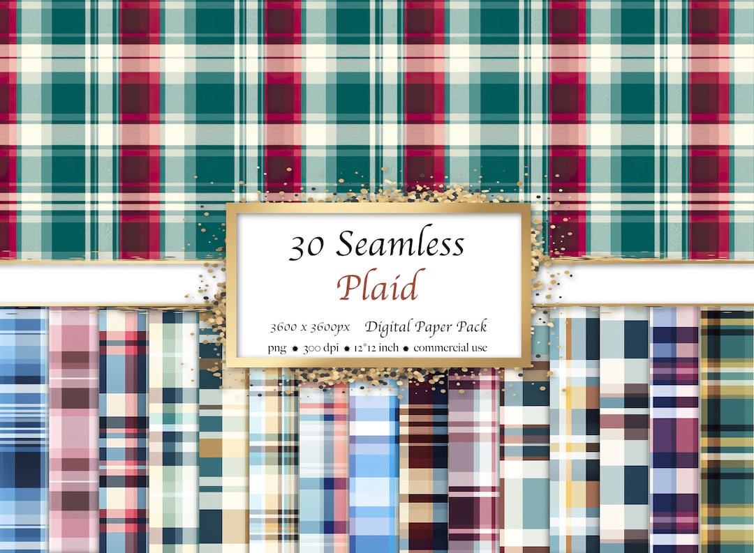 30 Seamless Plaid Pattern Digital Paper Pack, Seamless Pattern, Tartan ...