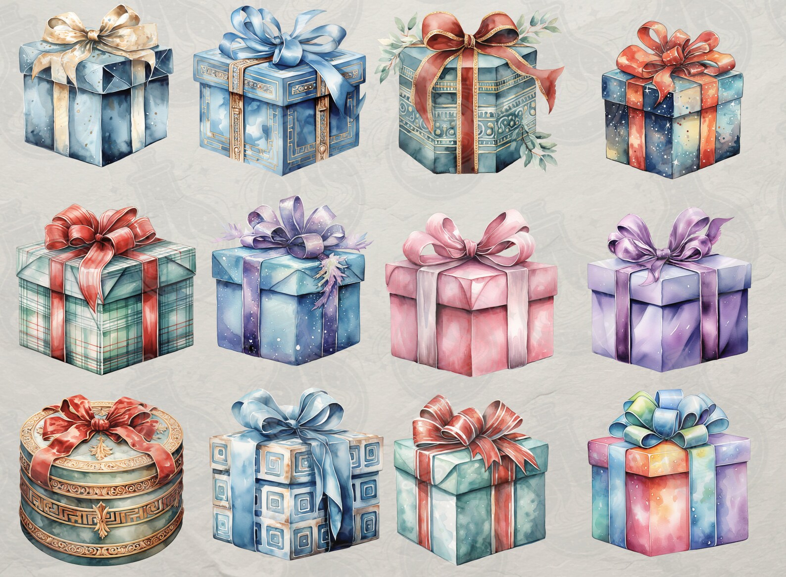50 Watercolor Presents Clipart, Gift Box, Festive Wrapping, Wedding ...