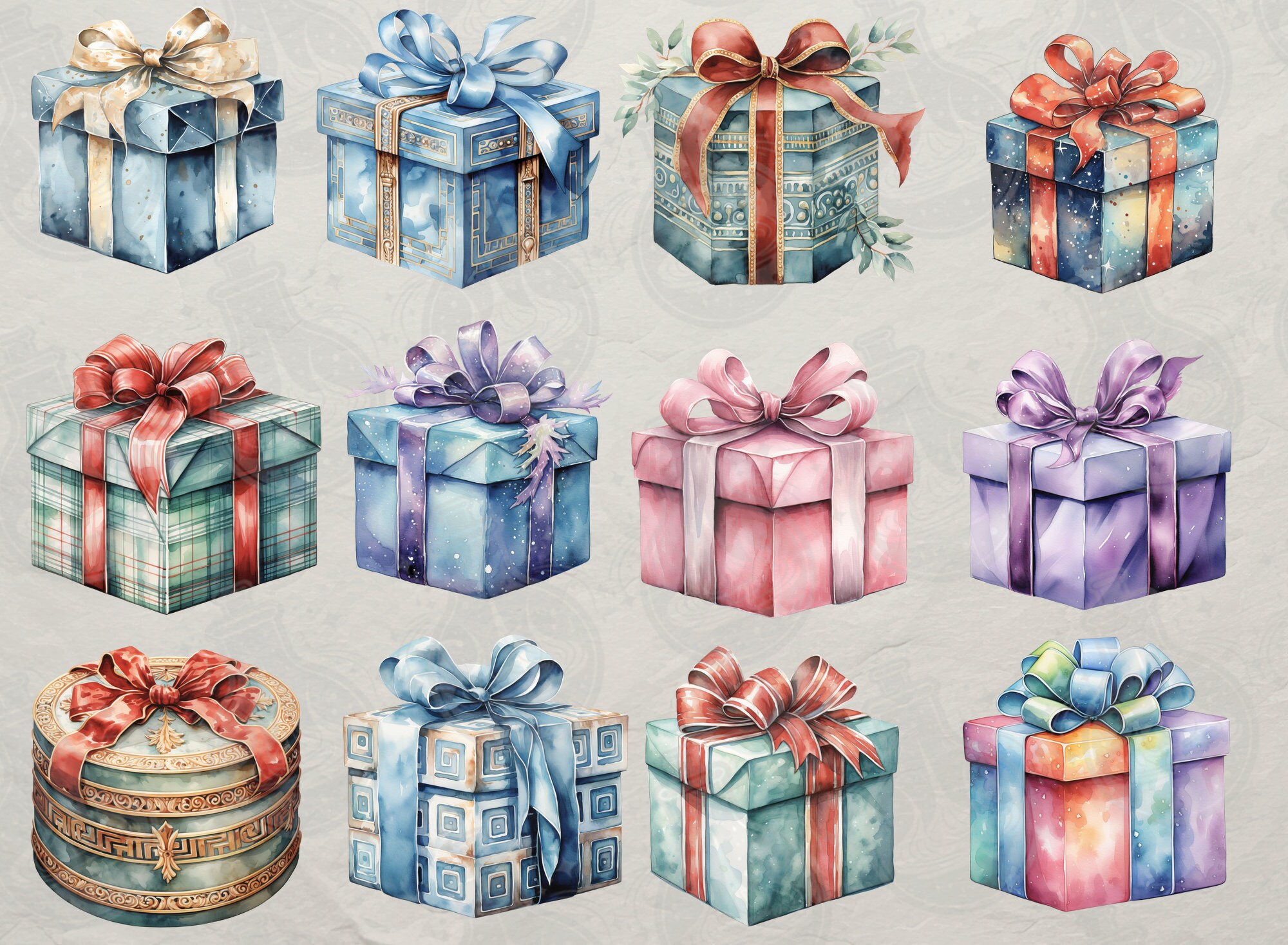 50 Watercolor Presents Clipart, Gift Box, Festive Wrapping, Wedding ...