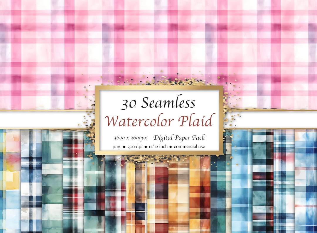 30 Seamless Watercolor Plaid Pattern, Digital Paper Pack, Vintage ...