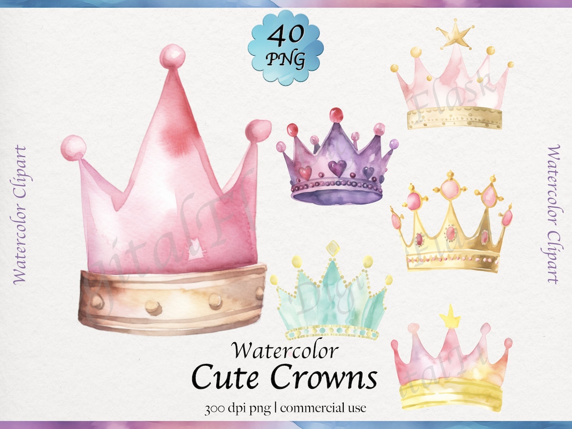 40 Cute Watercolor Crown Clipart, Cute, Royal, Hand Drawn Style, High ...