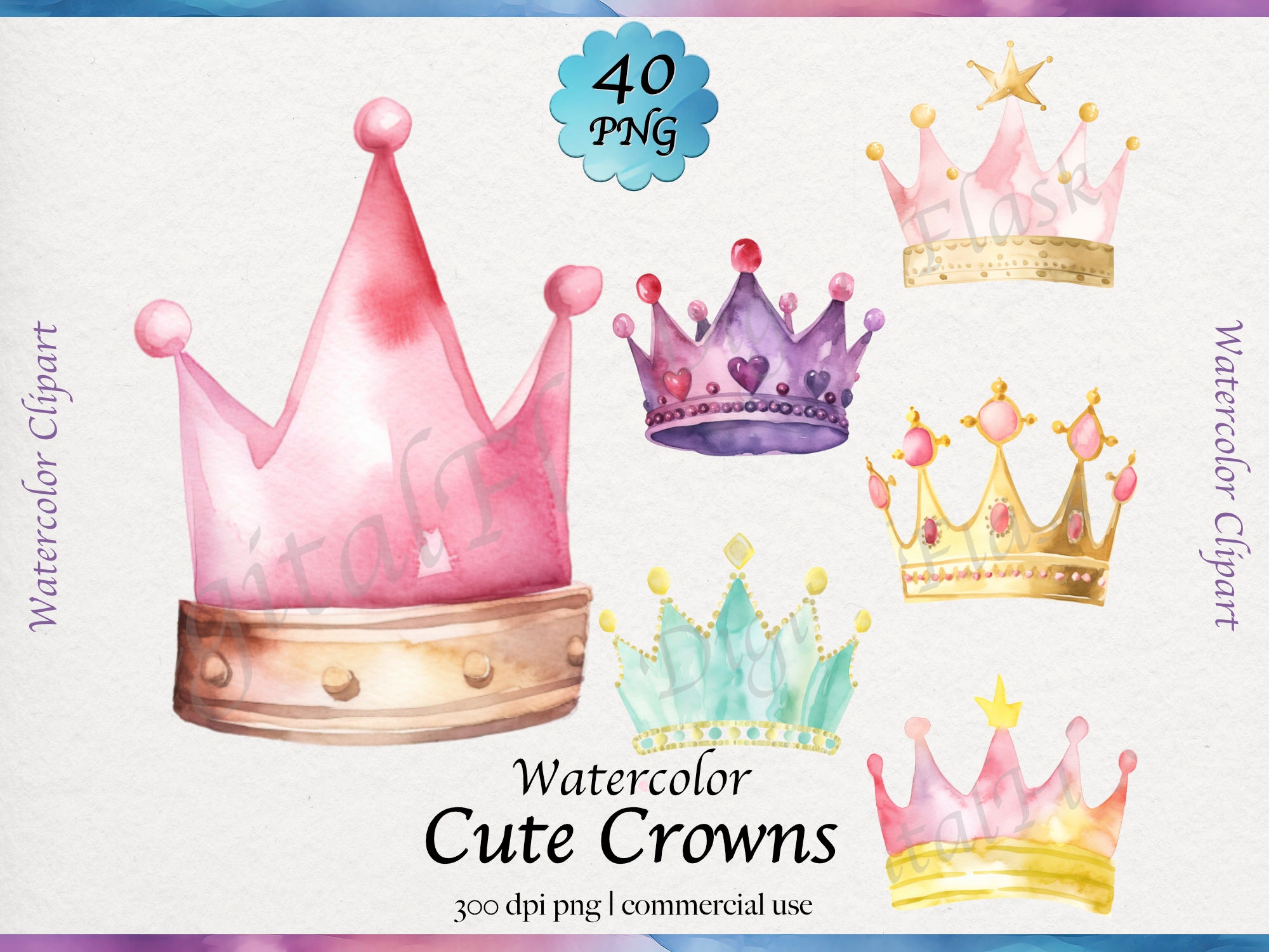 40 Cute Watercolor Crown Clipart, Cute, Royal, Hand Drawn Style, High ...
