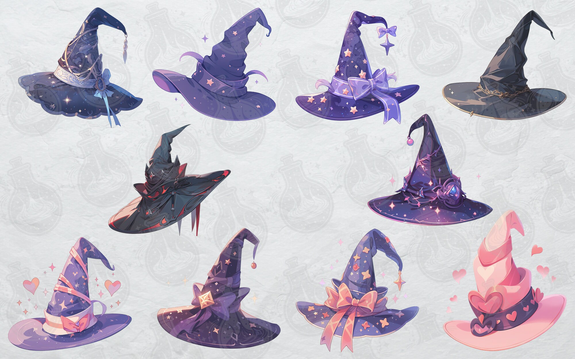 Cute Witch Hats Clipart Bundle of 25, Halloween, Cartoon Style Hats ...