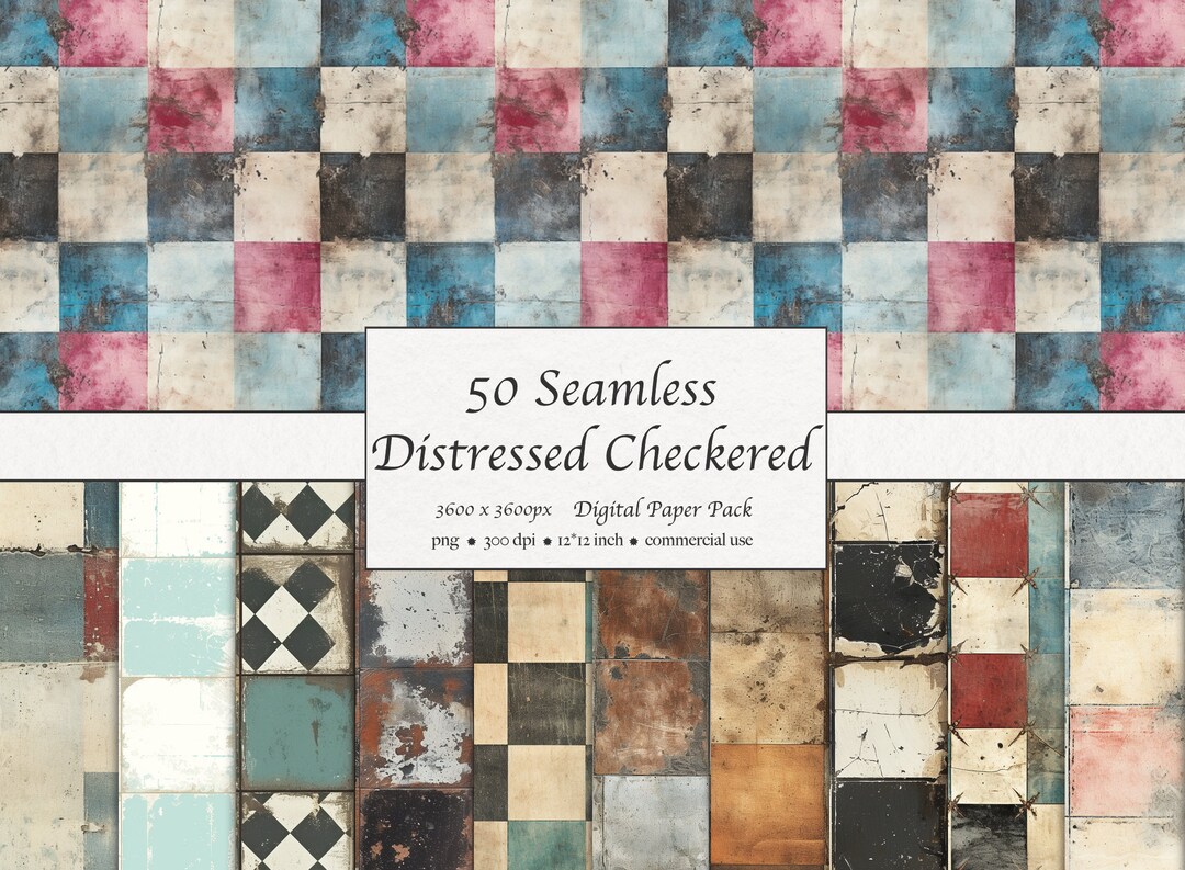 50 Seamless Distressed Checkered Pattern, Digital Paper Pack, Texture ...