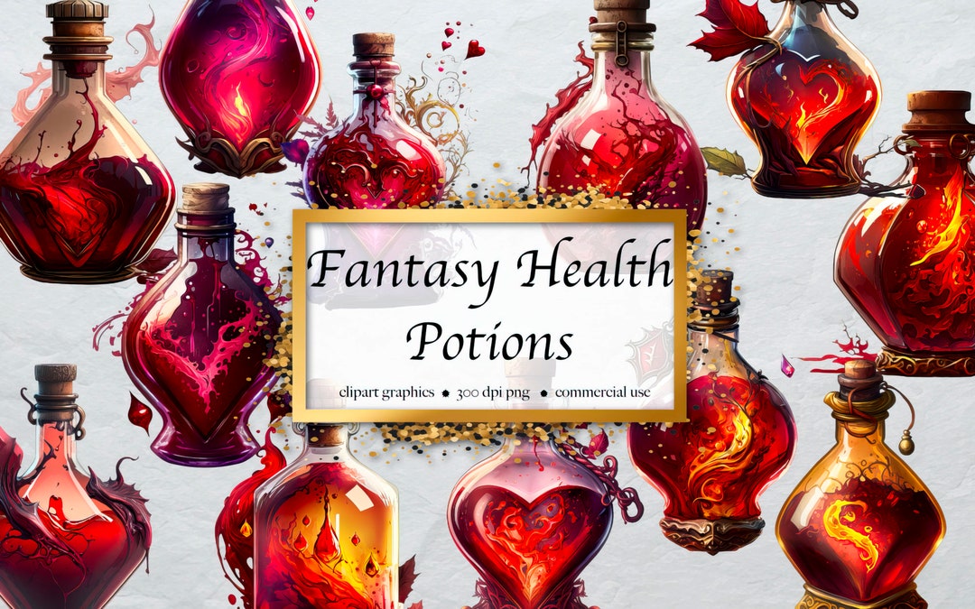 12 Fantasy Health Potion Clipart, Hearth, Health, Vibrant, Magic ...