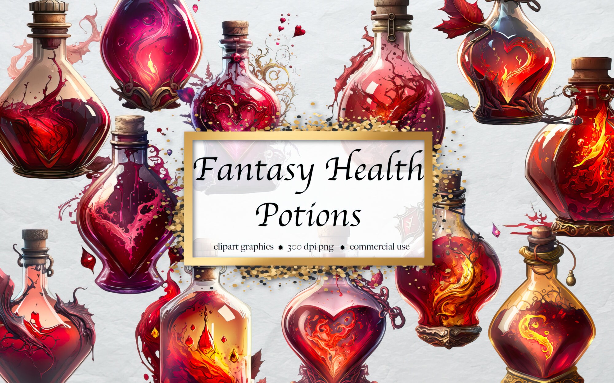 12 Fantasy Health Potion Clipart, Hearth, Health, Vibrant, Magic ...