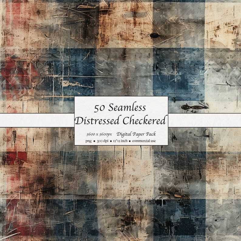 50 Seamless Distressed Checkered Pattern, Digital Paper Pack, Texture ...