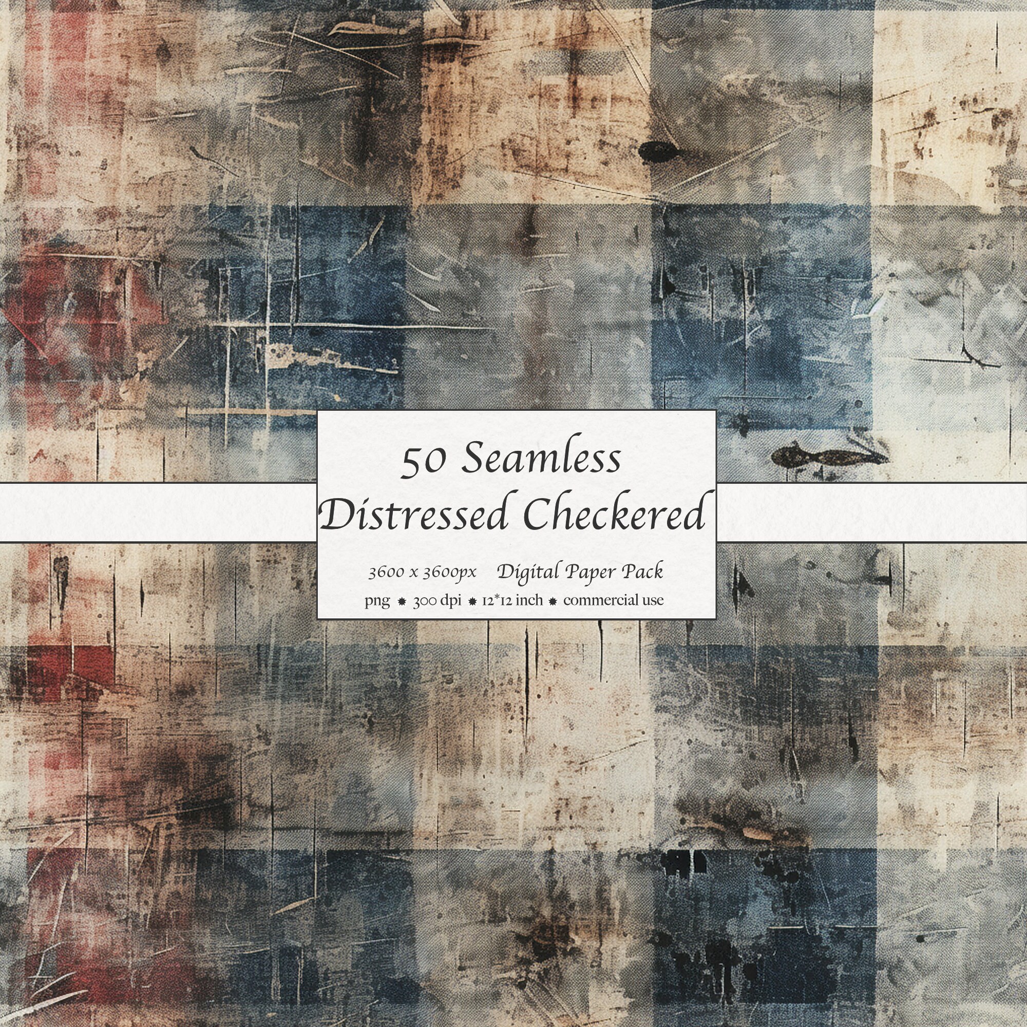 50 Seamless Distressed Checkered Pattern, Digital Paper Pack, Texture ...