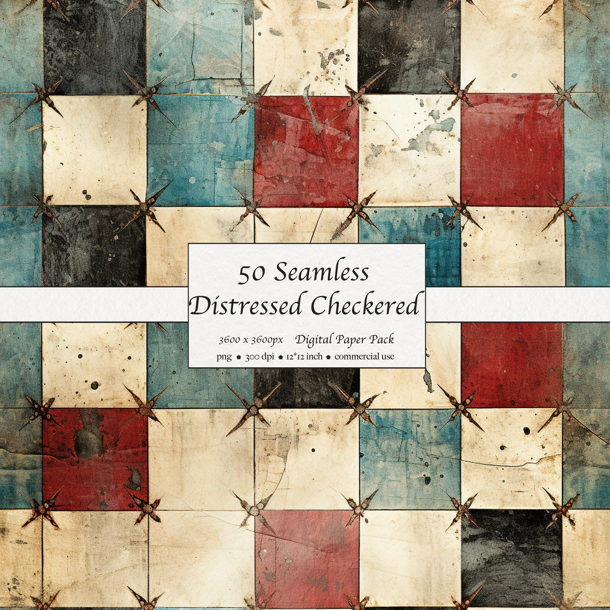 50 Seamless Distressed Checkered Pattern, Digital Paper Pack, Texture ...