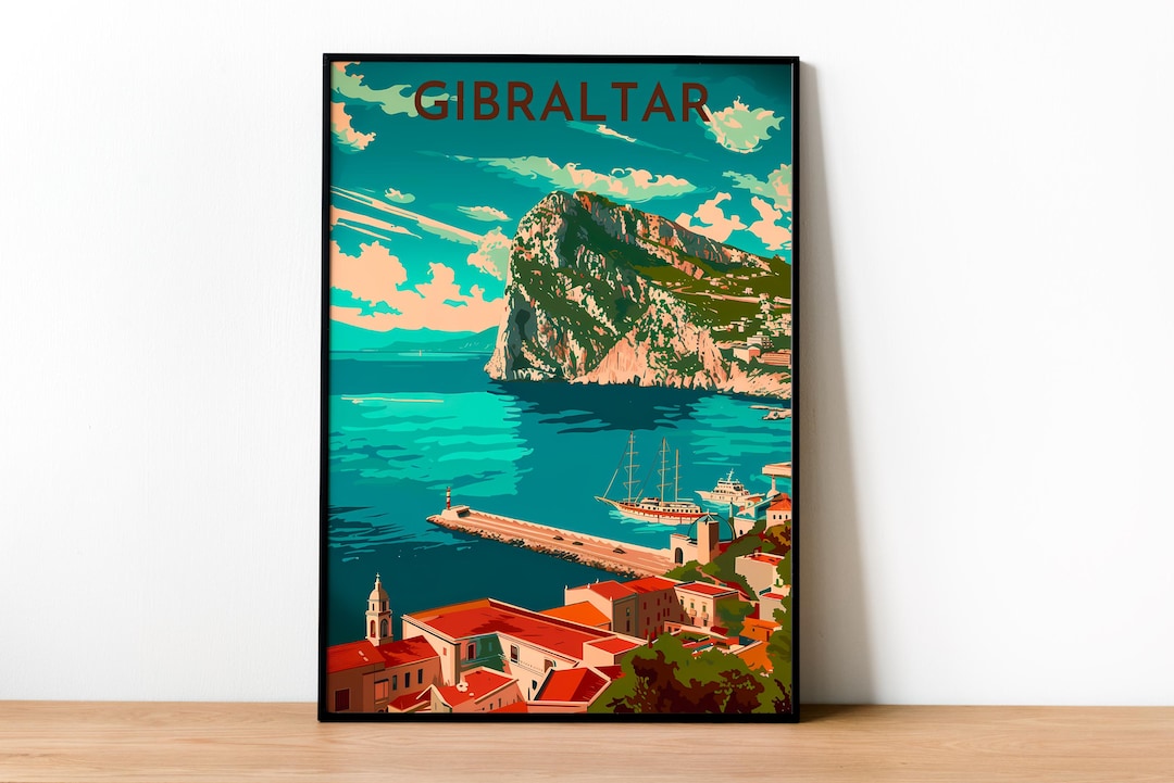 Gibraltar Retro Poster / Travel Illustration / Rock of Gibraltar ...