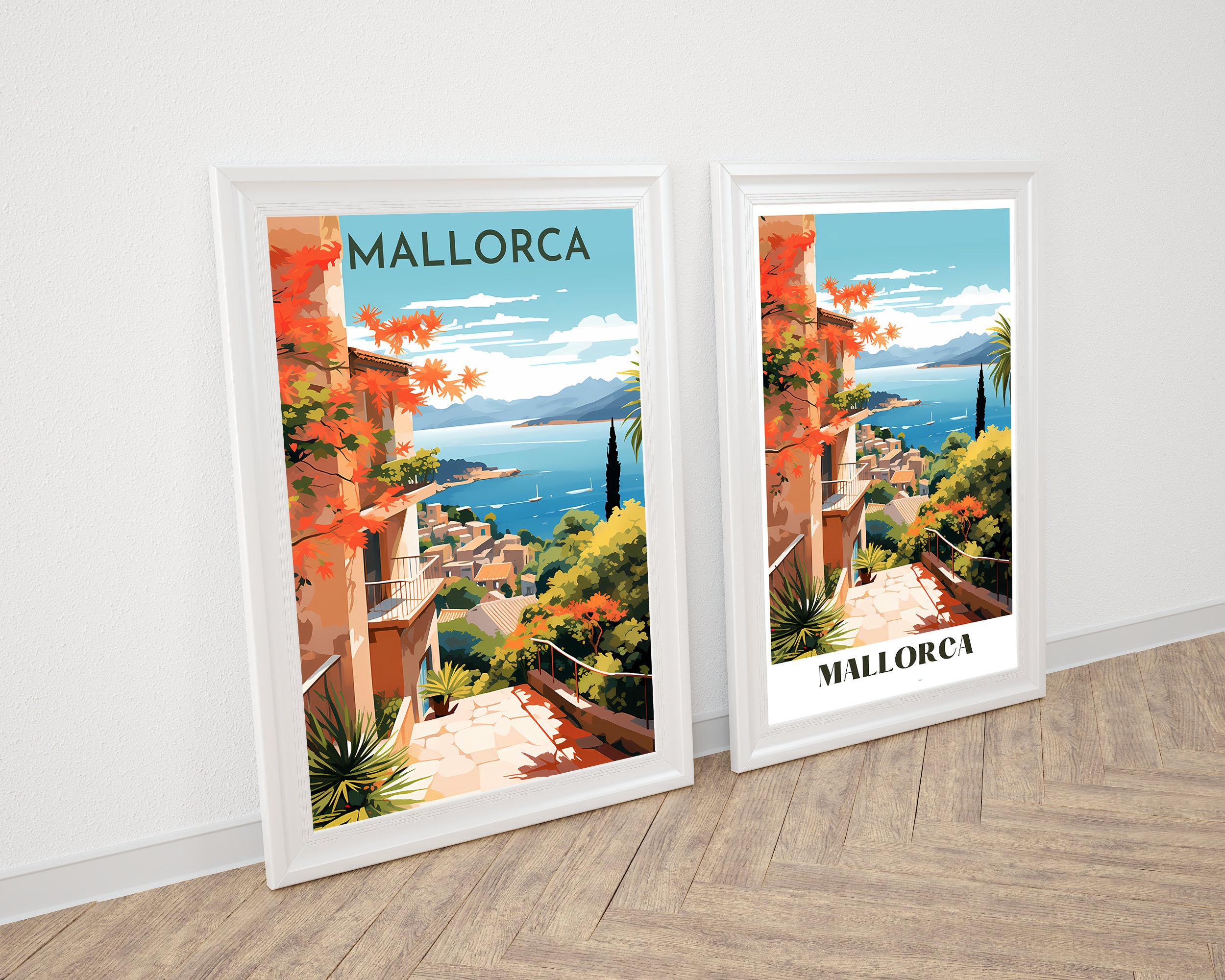 Mallorca Island Travel Illustration, Nice Beach Souvenir Poster, Retro ...