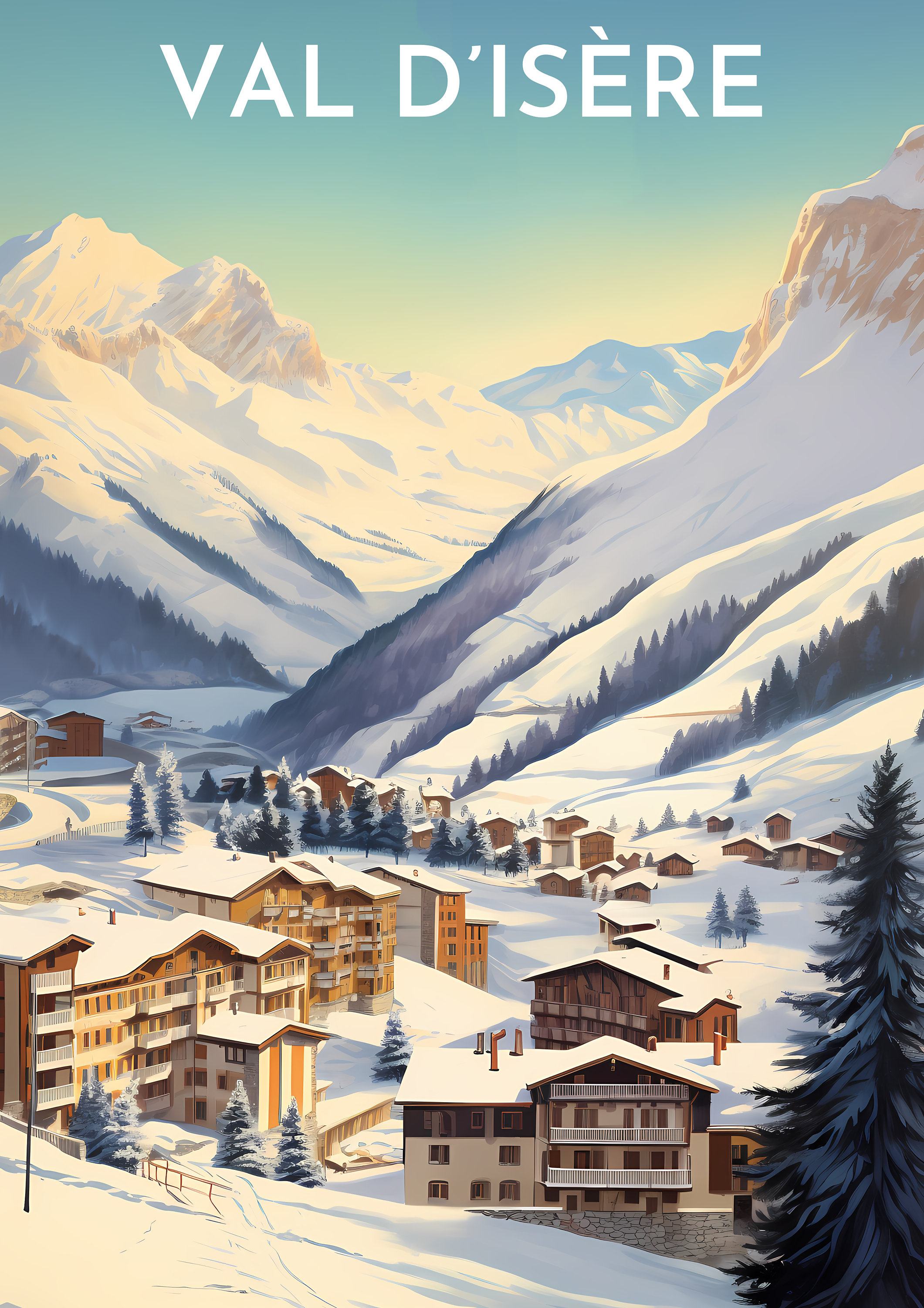 Val D’isère Travel Illustration, Ski Souvenir Poster, French Alps Retro ...