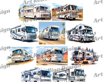 RV, Motorhome Clipart - Recreational Vehicle Clip Art in PNG - Instant ...