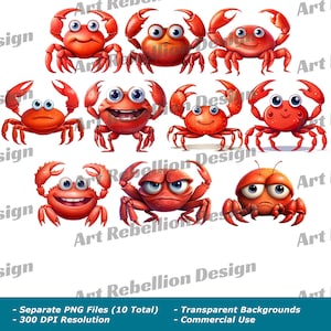 Cute Red Crab Clipart - Cute Ocean Life Clip Art in PNG - Instant ...