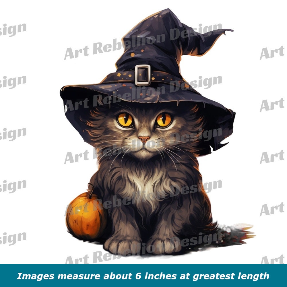 Cat in Witch Costume Clipart - Cute and Spooky Halloween Clip Art in ...
