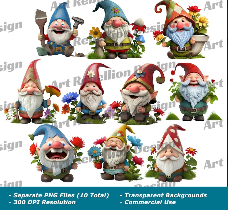 Garden Gnome Clipart Cute Gnome Clip Art in PNG Format - Etsy