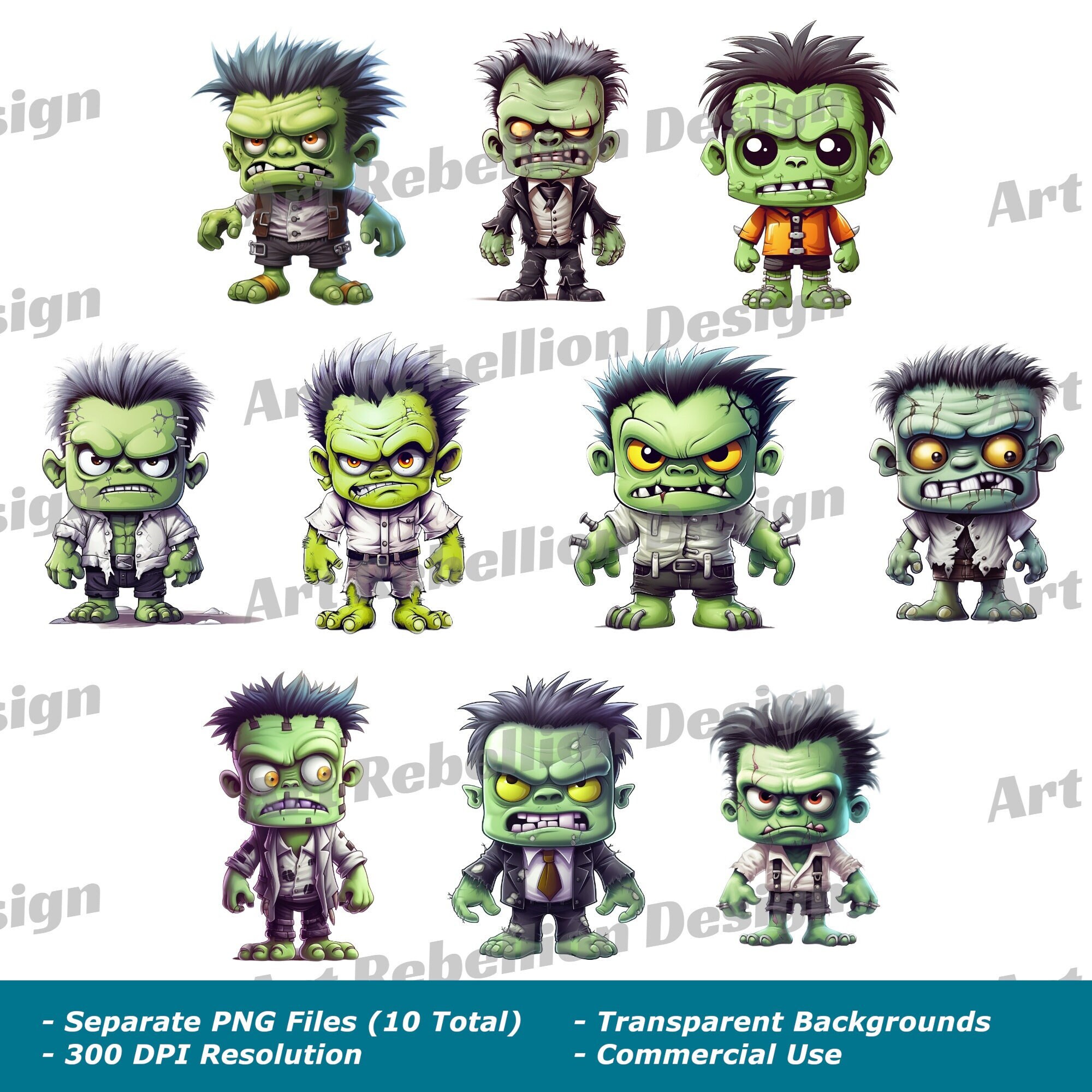Frankenstein's Monster - Cute Halloween Clip Art in PNG - Instant ...