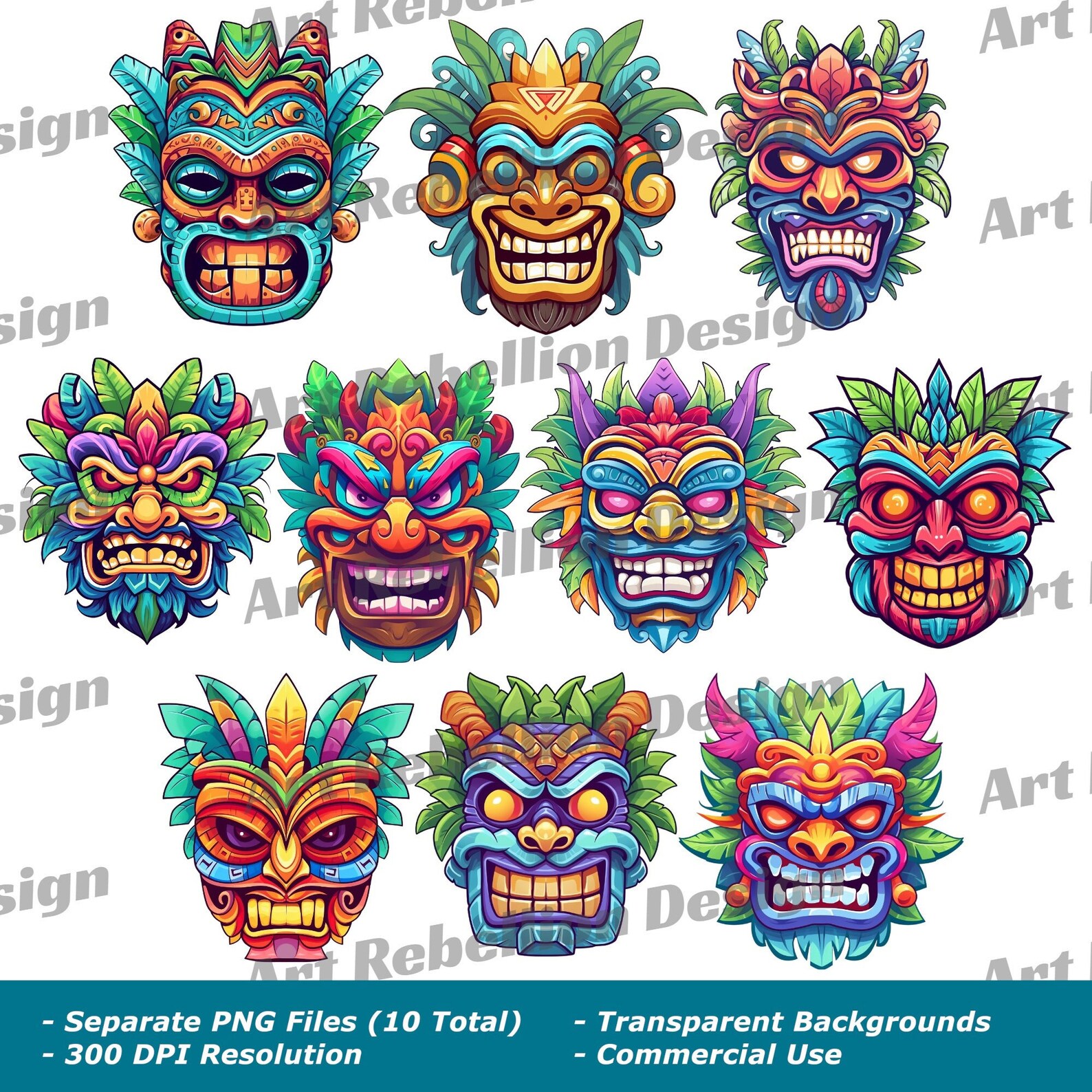 Tiki Mask Clipart - Cute Tiki Island Mask Clip Art in PNG - Instant ...