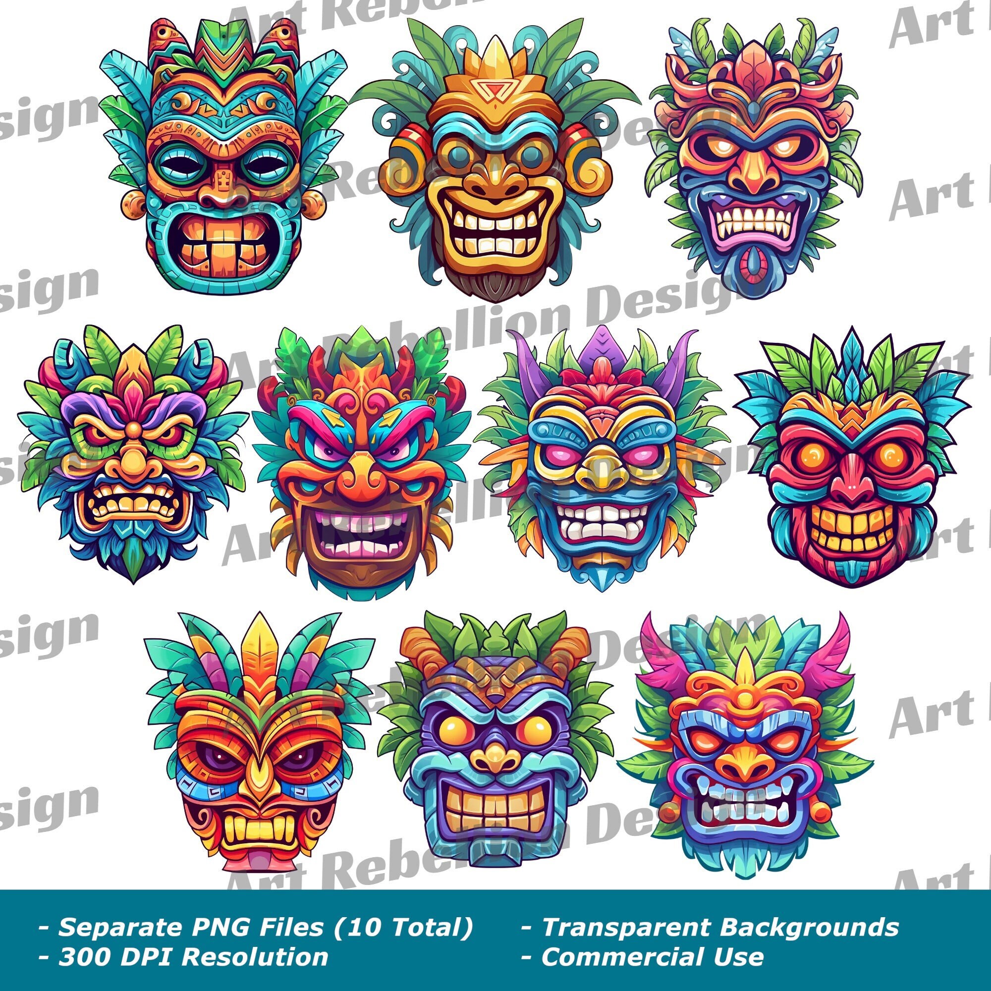 Tiki Mask Clipart - Cute Tiki Island Mask Clip Art in PNG - Instant ...